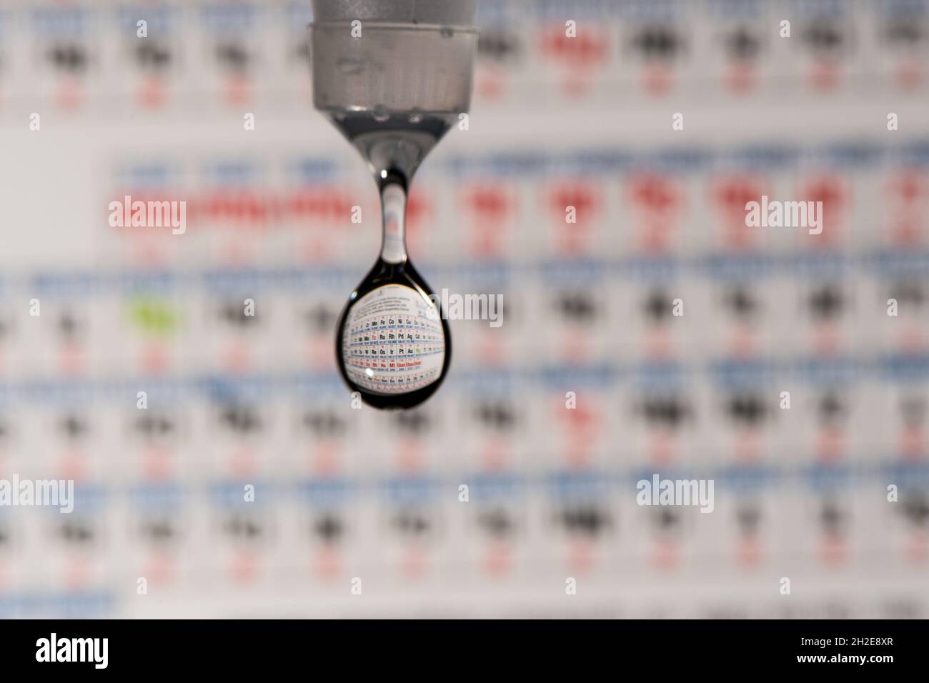 tableau périodique de réfraction des éléments ob dans une goutte d'eau ...
