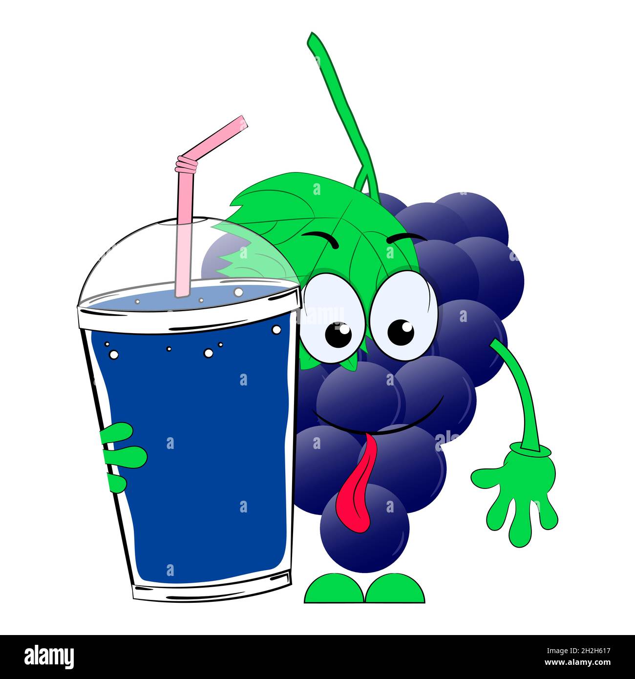 Jus de raisin et personnage de dessin animé de raisin.Illustration ...