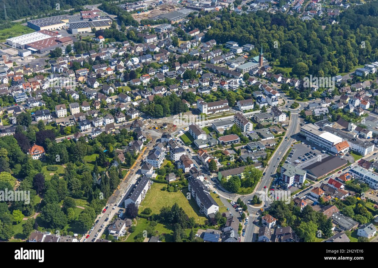 Vue aérienne, rond-point ovale Alter Holzweg et Graf-Gottfried-Straße ...