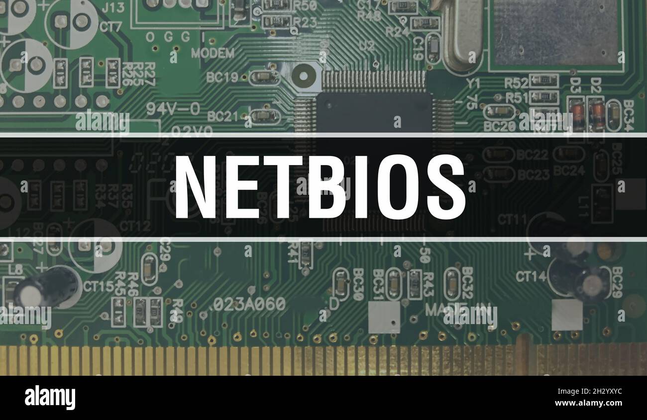 Illustration du concept NetBIOS utilisant la puce d'ordinateur dans la carte de circuit imprimé ...