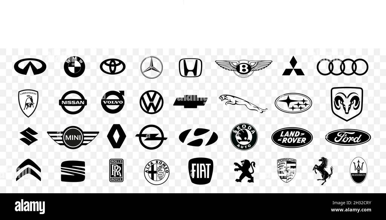 Collection de logos de marques automobiles.VW, BMW, Audi, Mercedes ...