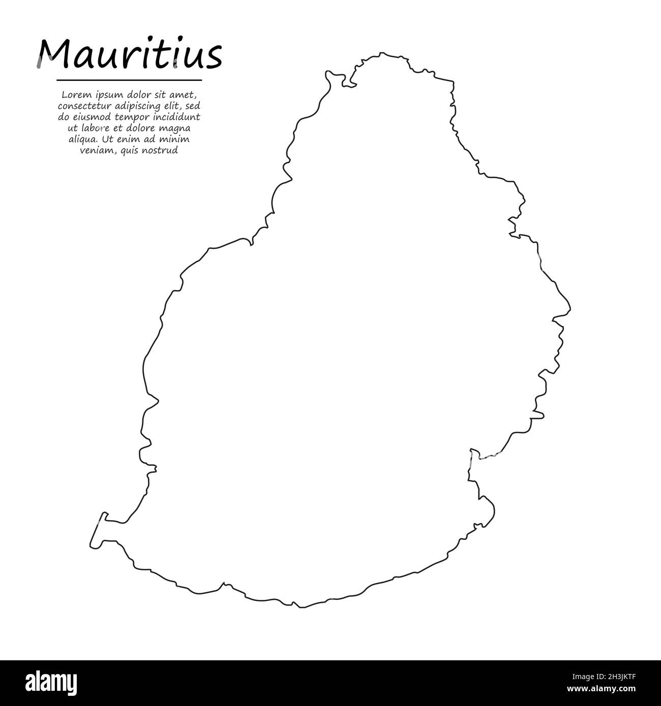 Carte de contour simple de l'île Maurice, silhouette vectorielle en ...