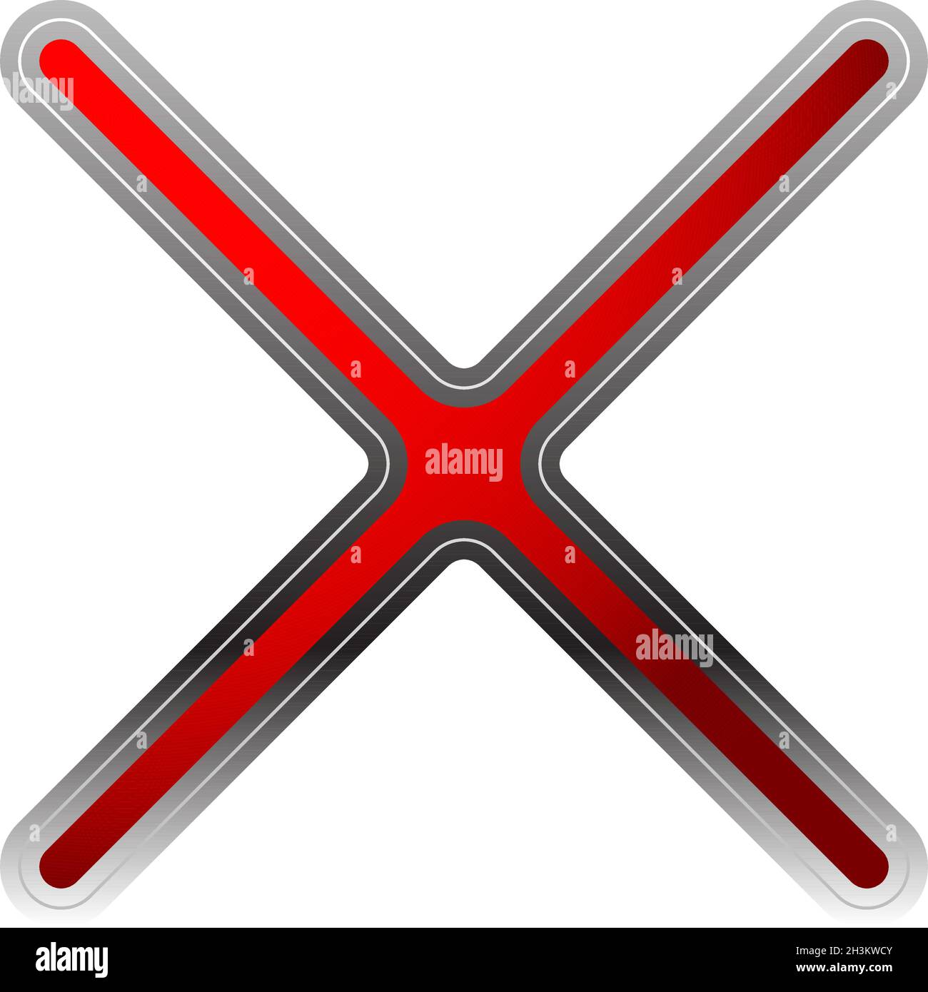 Lettre X rouge, signe, signal.Restriction, interdiction, alignement ...