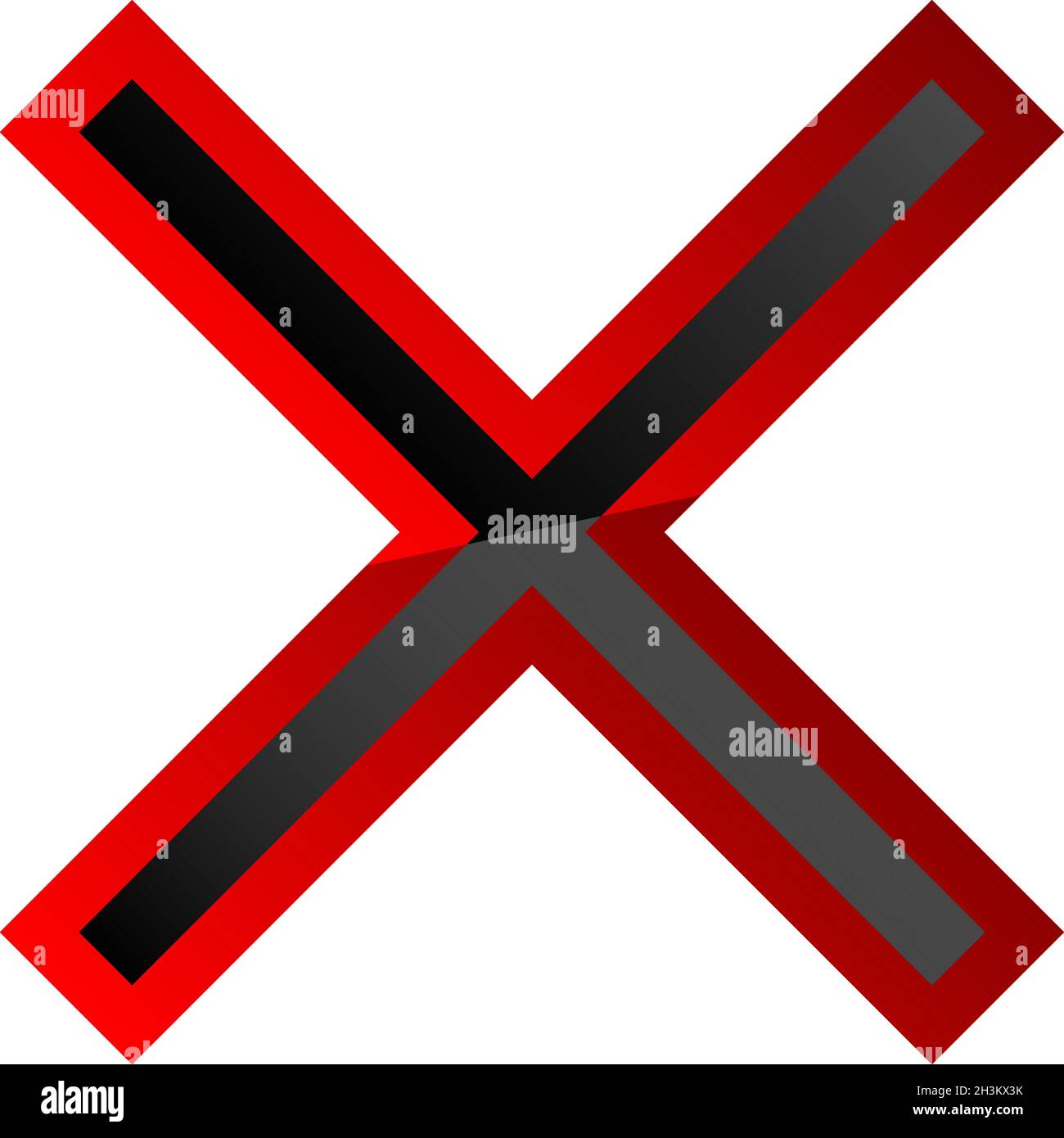 Lettre X rouge, signe, signal.Restriction, interdiction, alignement ...