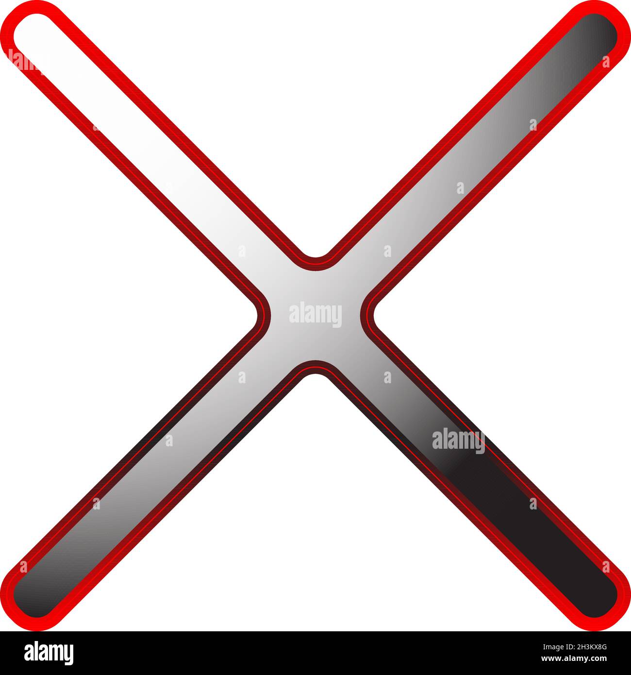 Lettre X rouge, signe, signal.Restriction, interdiction, alignement ...