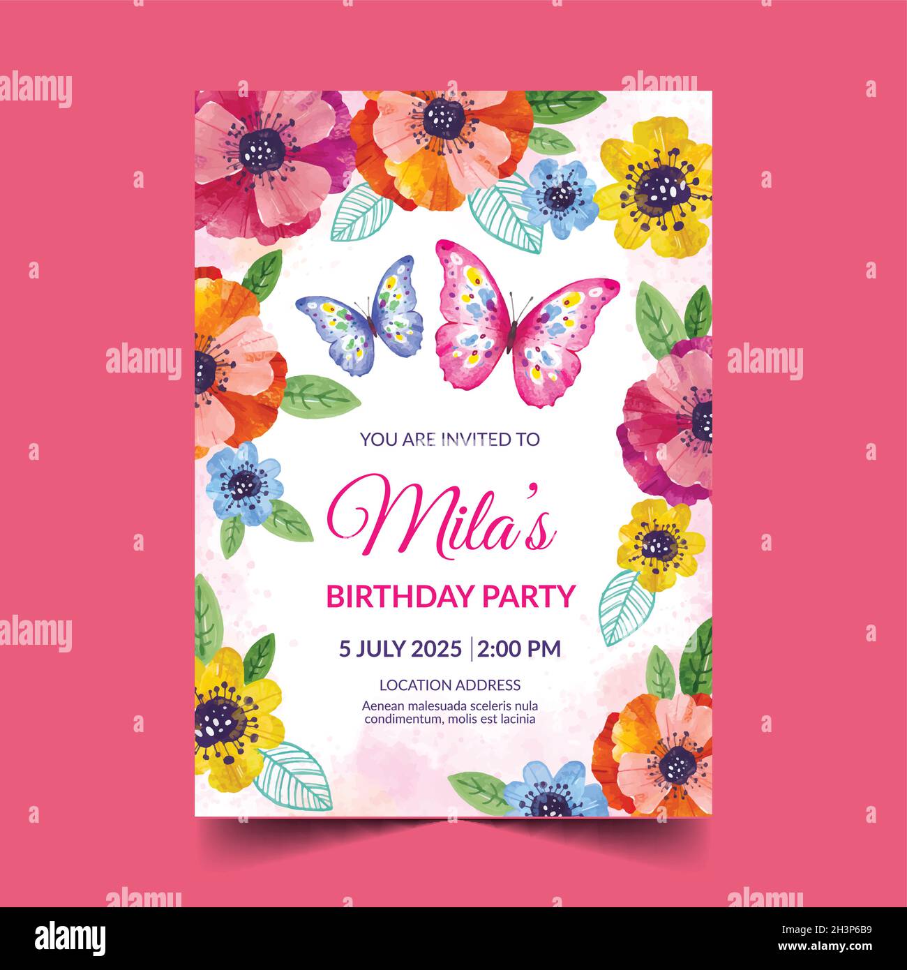 watercolor papillon peint à la main anniversaire modèle d'invitation ...