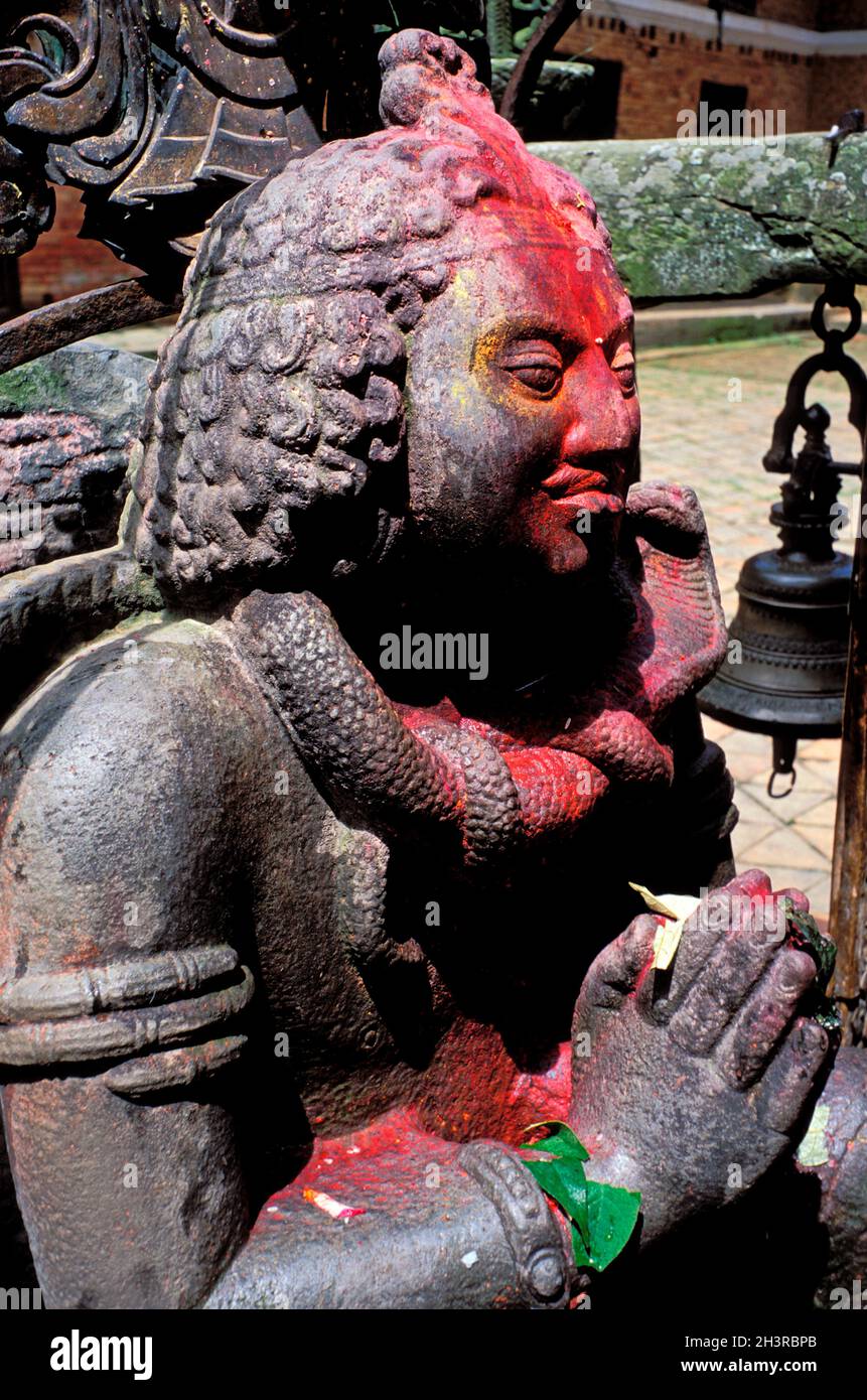 Népal, Vallée de Katmandou, changu Narayan, Statue de Garuda, véhicule ...