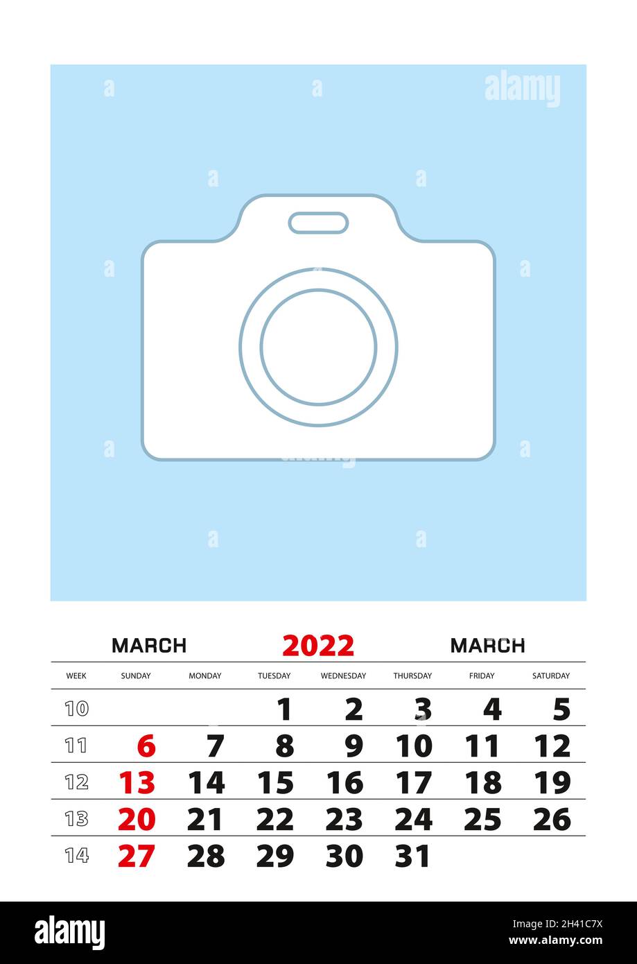 Calendrier de mars 2022 format A3 avec place pour votre photo ...