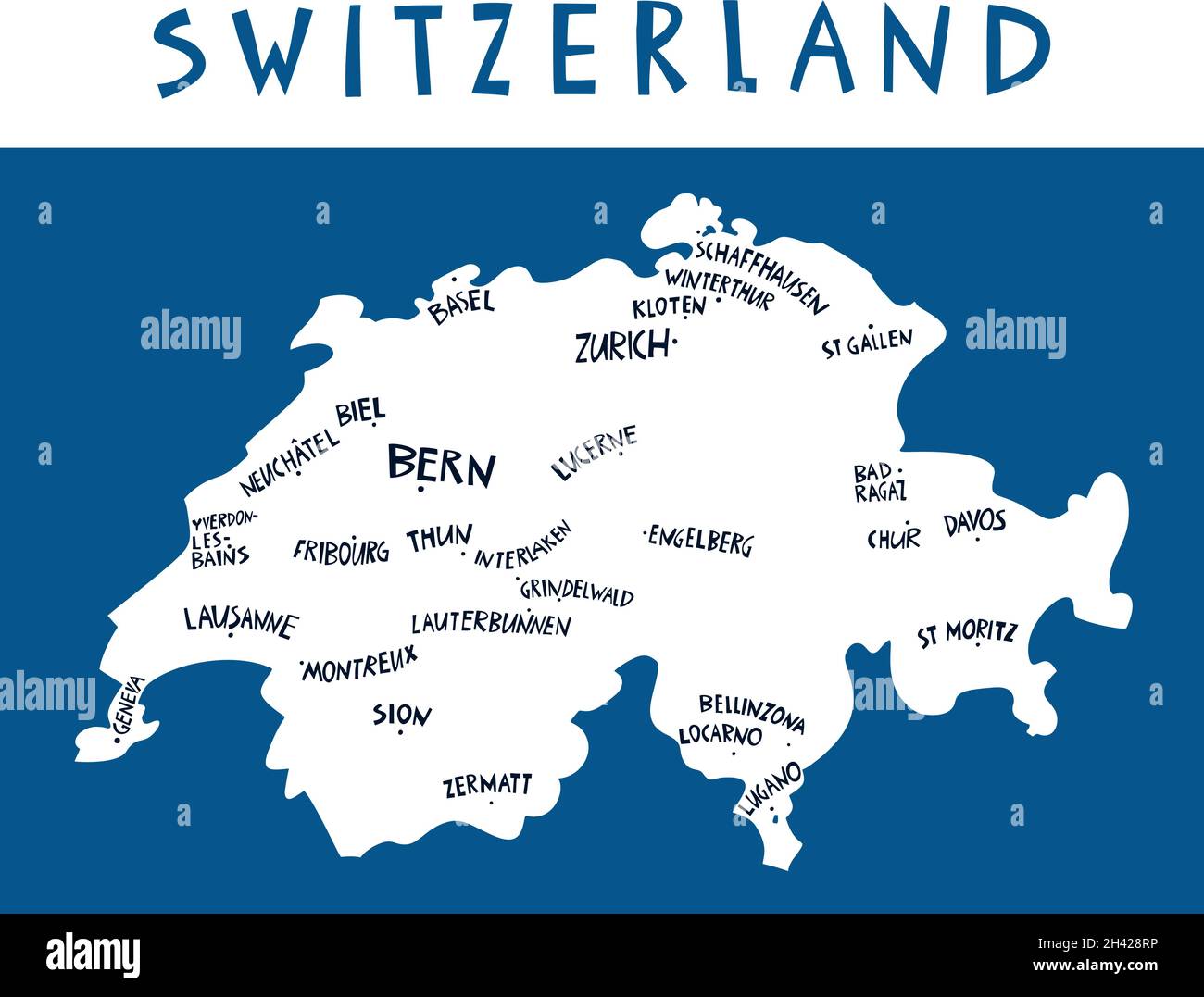 Carte stylisée de la Suisse dessinée à la main. Illustration de voyage ...