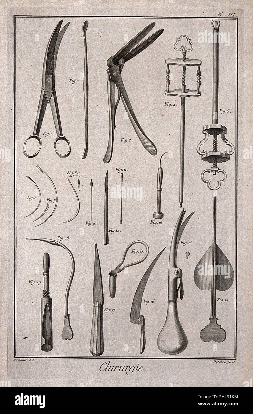 Chirurgie : instruments chirurgicaux, y compris un cathéter, un burin ...