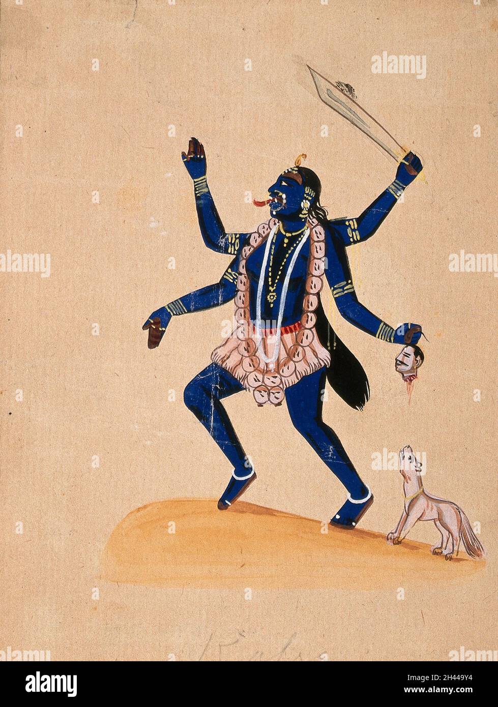 Kali avec tous ses symboles et son chien.Dessin de gouache Photo Stock ...