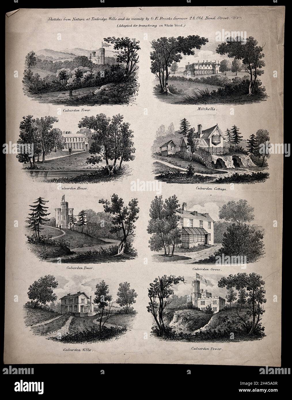 Domaine de Culverden, Tunbridge Wells, Kent : huit croquis montrant les ...