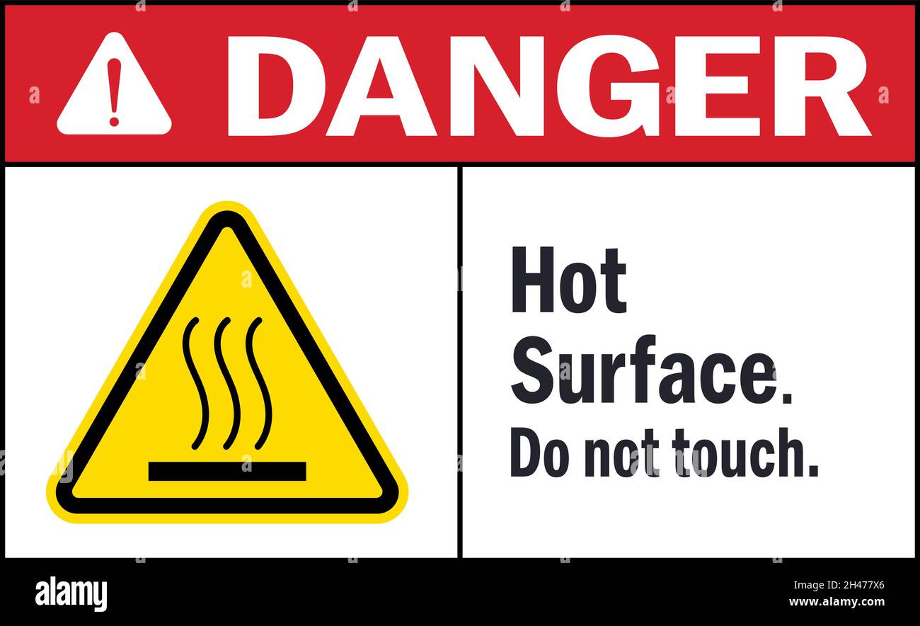 Surface chaude ne pas toucher le panneau de danger.Signes et symboles ...