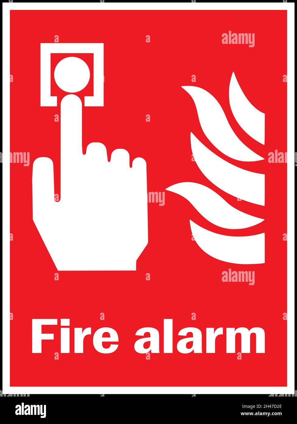 Panneau d'alarme incendie.Blanc sur fond rouge.Signes et symboles de ...