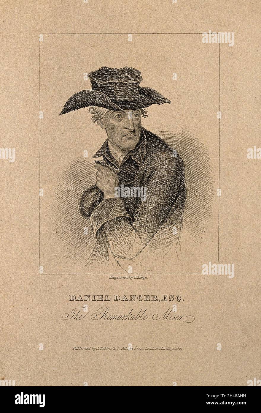 Daniel Dancer, un miser.Gravure à l'aide de R. page, 1821 Photo Stock ...