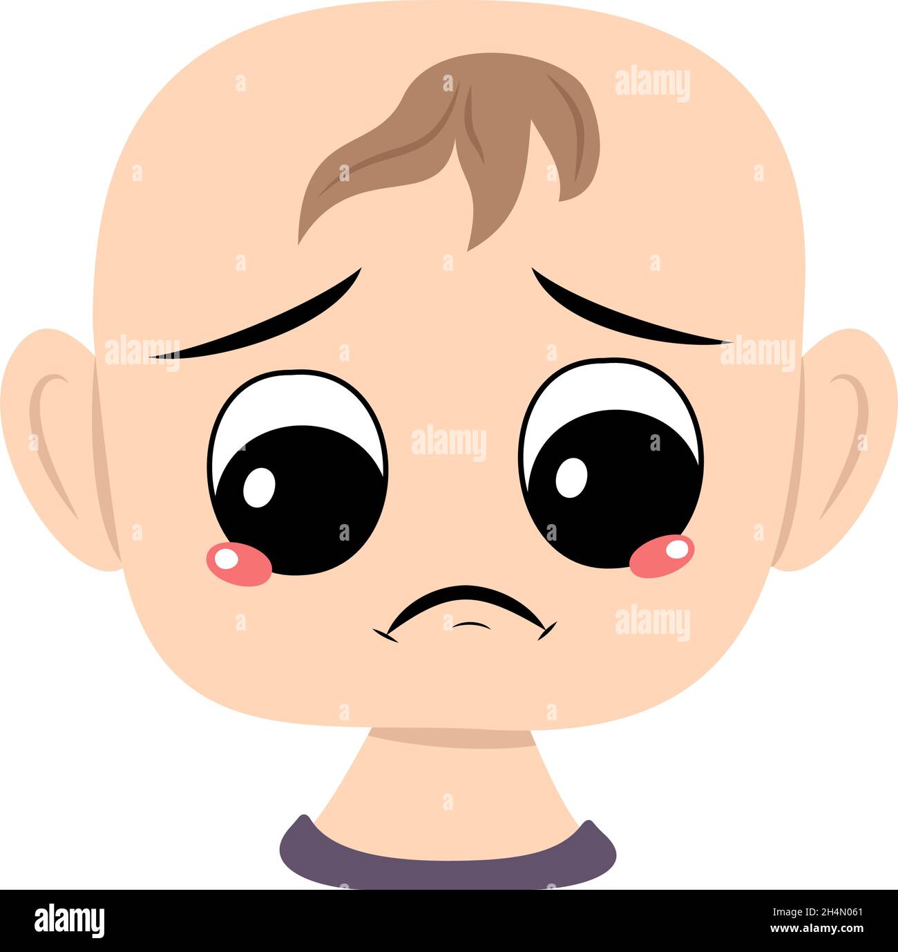 Enfant aux émotions tristes, au visage déprimé, aux yeux en bas.Tête de ...