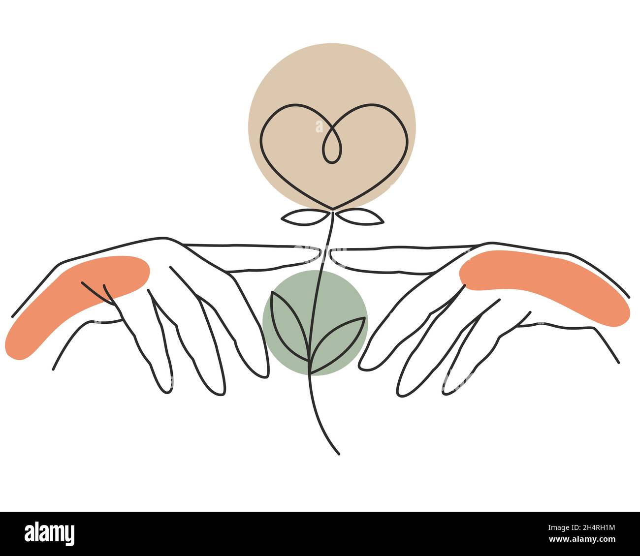 Deux mains touchant les doigts et une fleur sous la forme d'une ligne ...