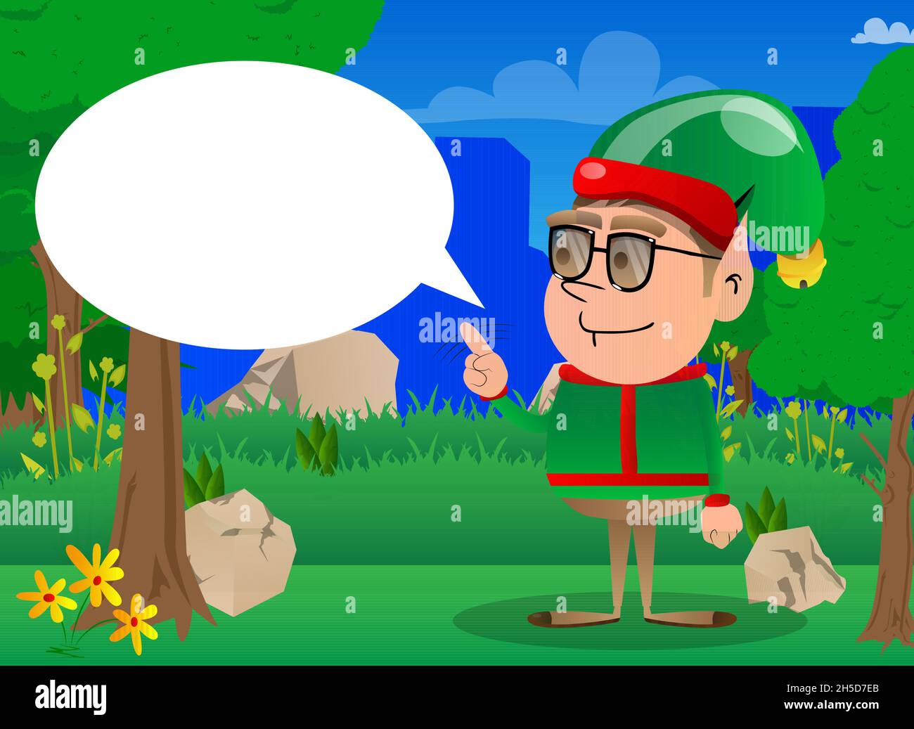 Noël Elf dit non avec son doigt.Illustration de personnage de dessin ...