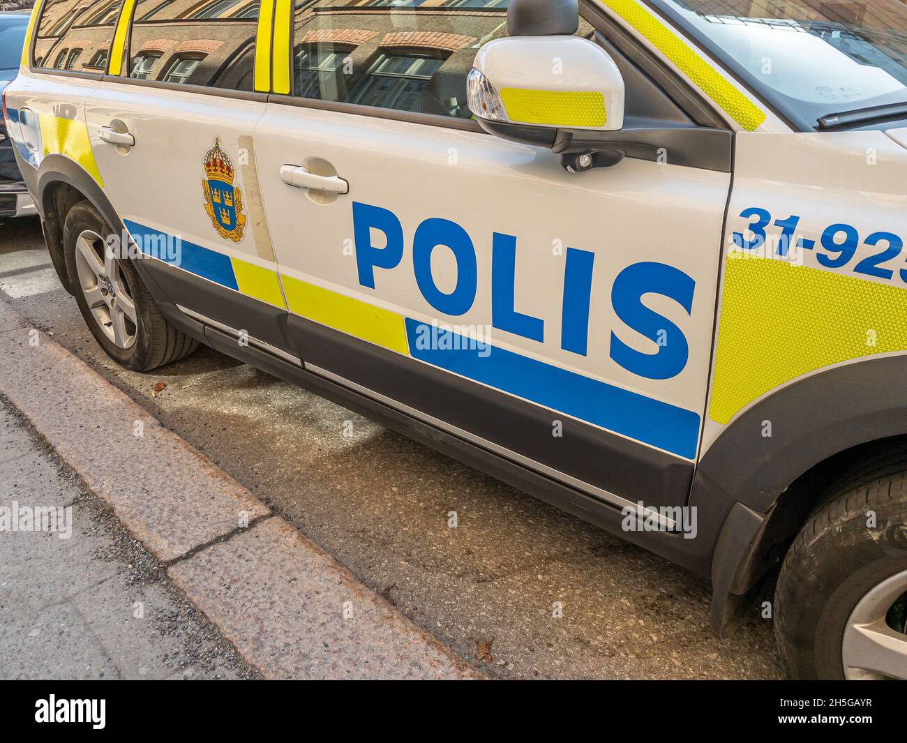 Stockholm, Suède - 15 avril 2021 : gros plan de la voiture de police ...