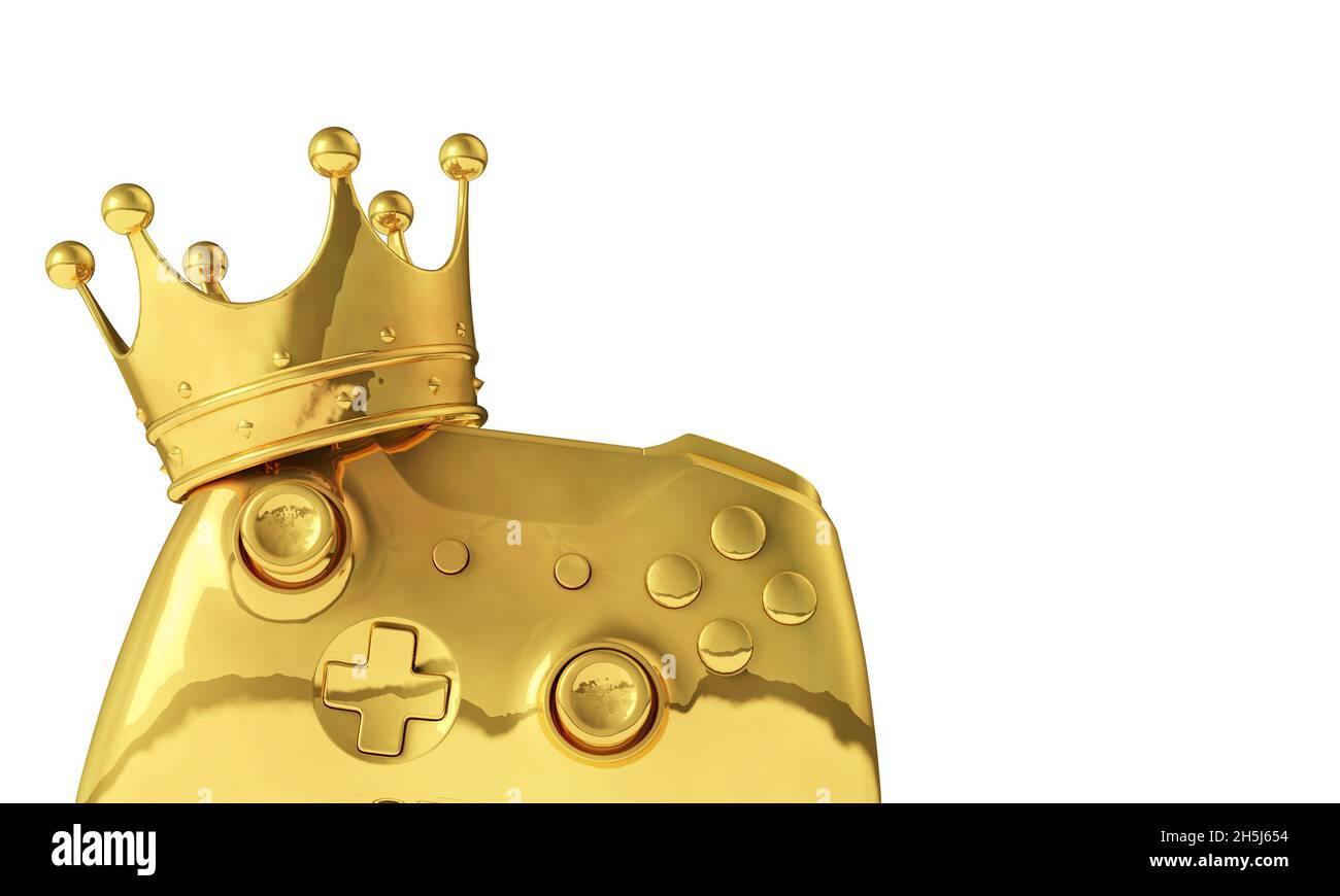 Médaille d'or du jeu vidéo.Manette de jeu avec couronne dorée.Rendu 3D ...
