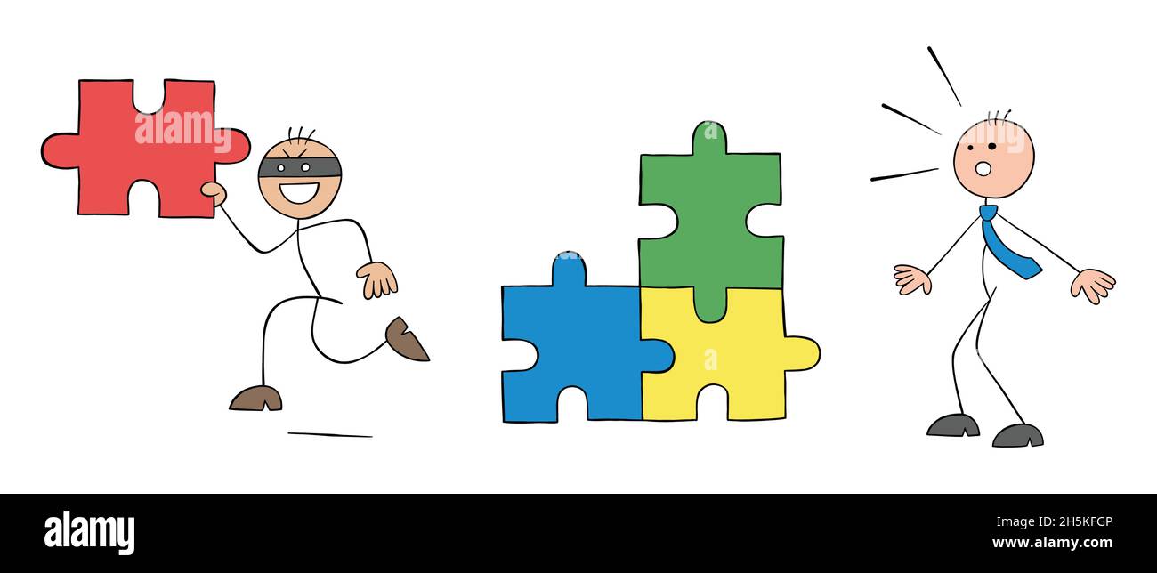 Le voleur d'un stickman vole l'une des pièces de puzzle jointes et s ...