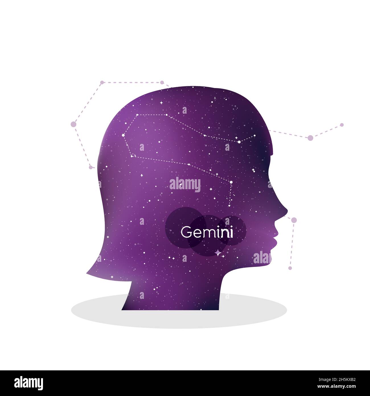 Signe Gémeaux zodiac.Portrait de femme en profil.Symbole Horoscope ...