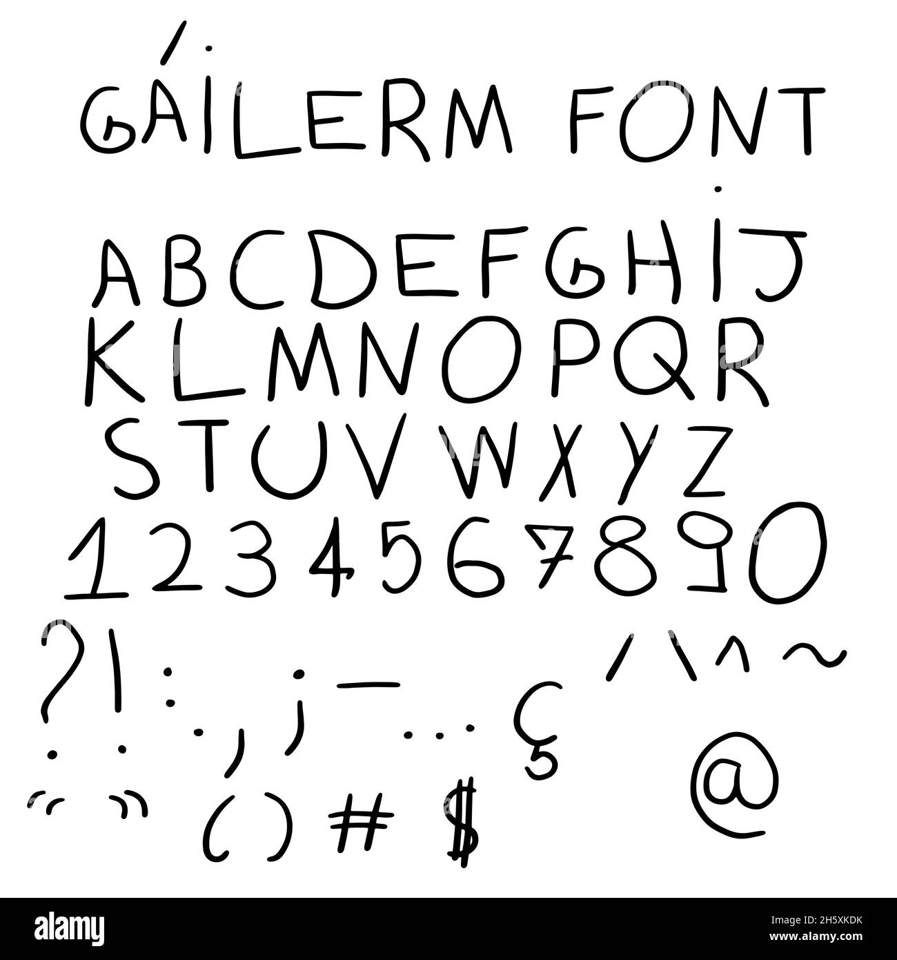 Lettres dessinées à la main.Chiffres, signes mathématiques, accents ...