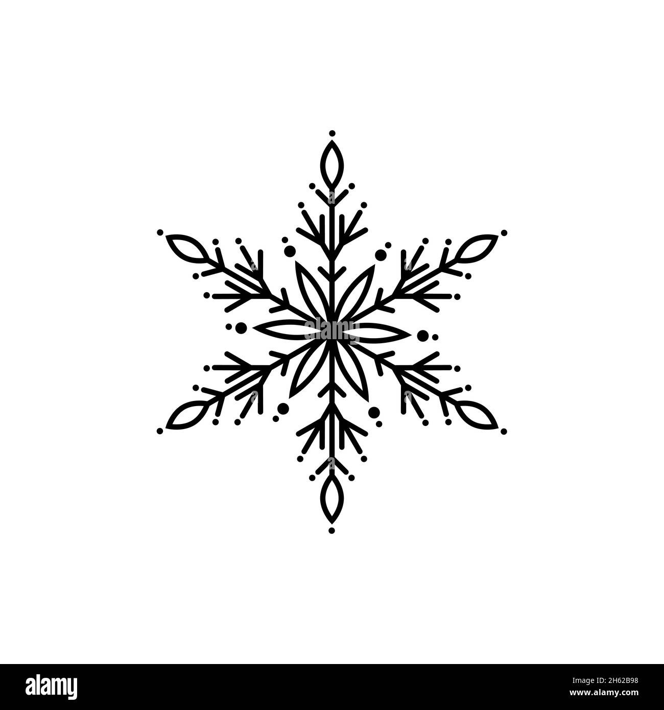 icône de flocon de neige à contour plat noir isolée sur blanc ...