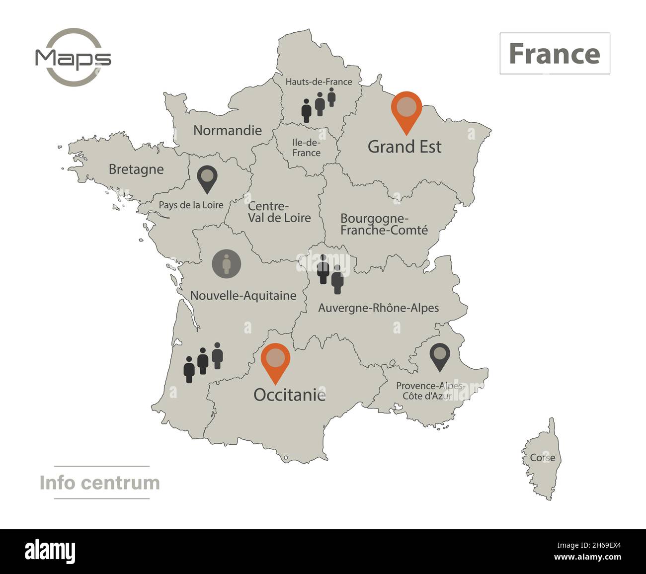 Carte de France, régions individuelles avec noms, Infographie et ...