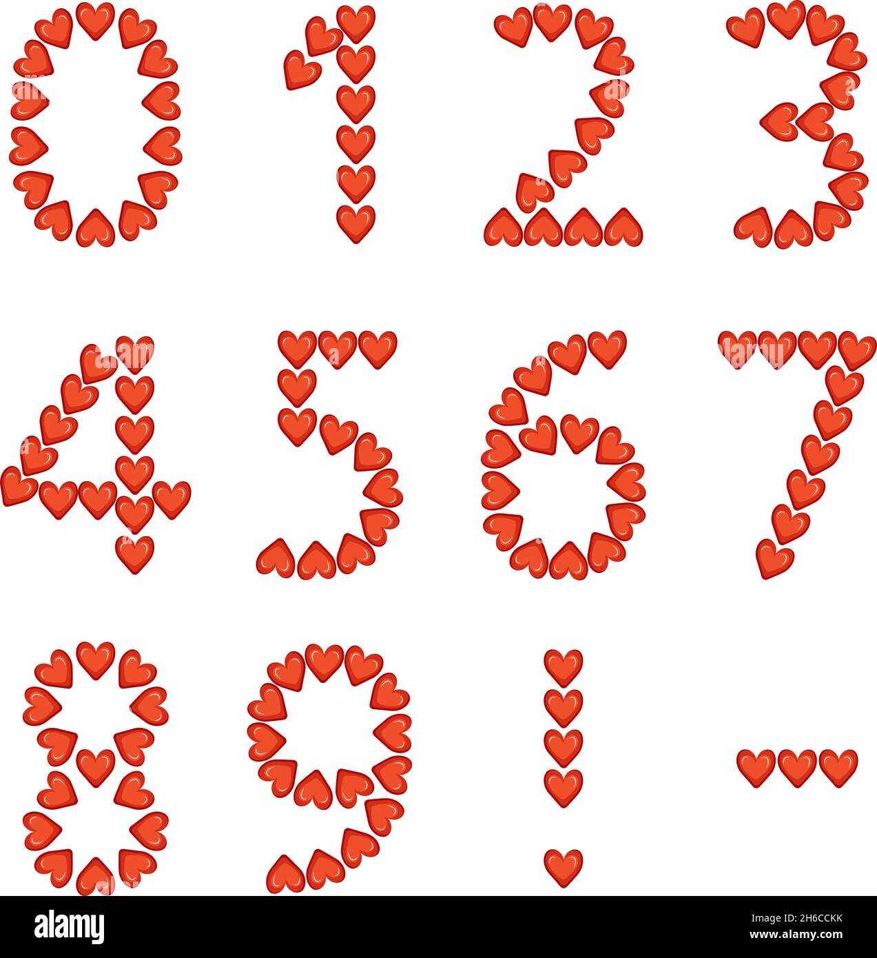 Nombres de coeurs rouges, symbole d'amour.Police ou décoration festive ...