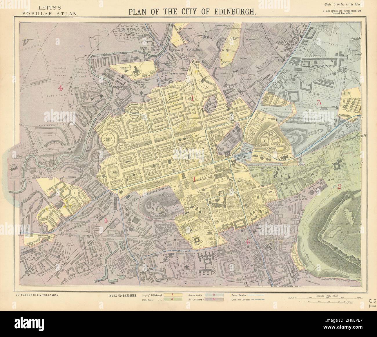 Vieille carte de la ville d'edimbourg Banque de photographies et d ...