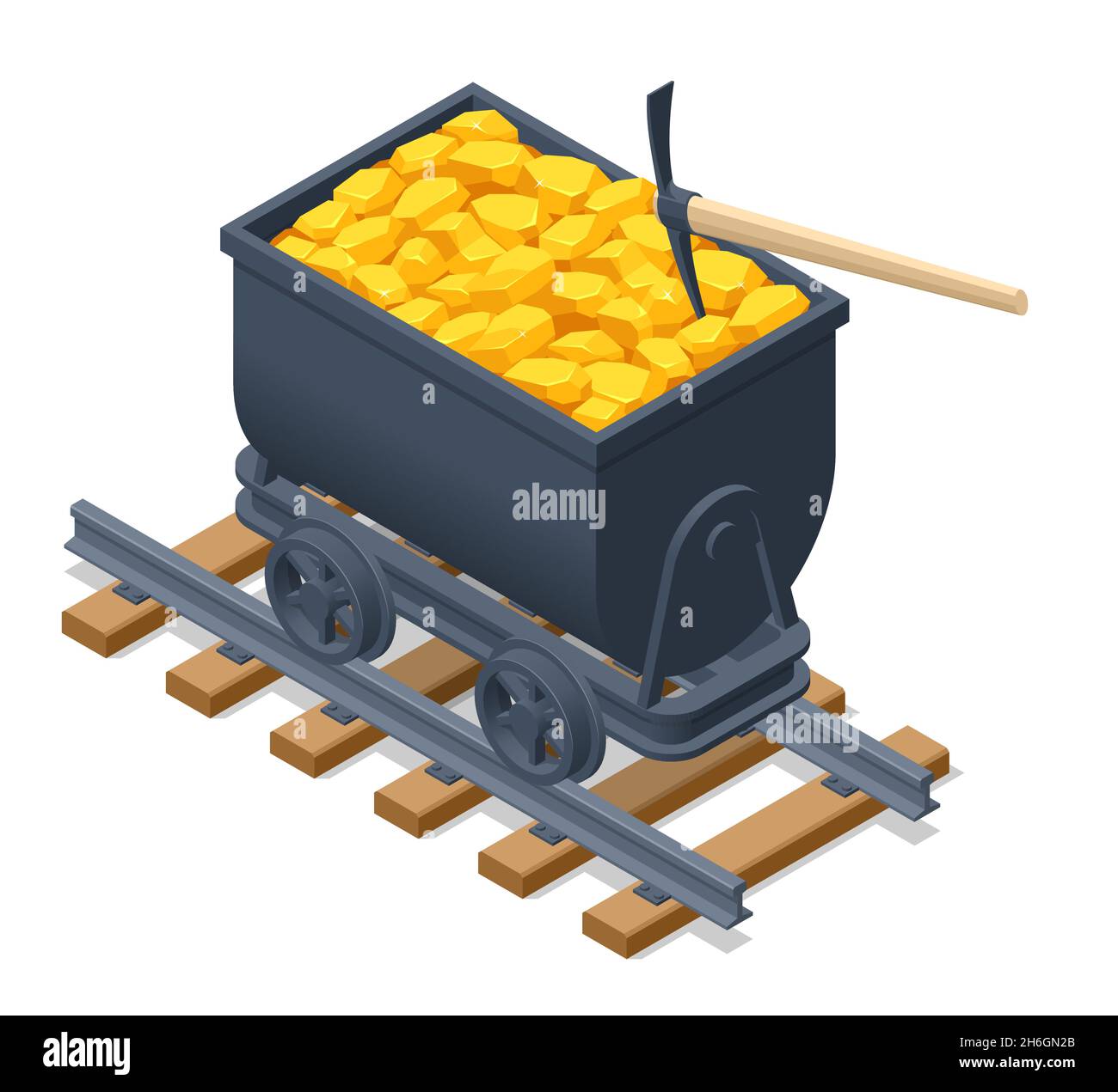Ancien wagon de mine de charbon isométrique.Chariot d'exploitation minière.Ancien équipement de ...