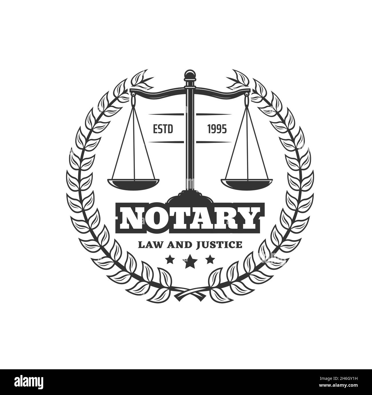 Service de notaire icône Office notarial vecteur emblème avec balance ...