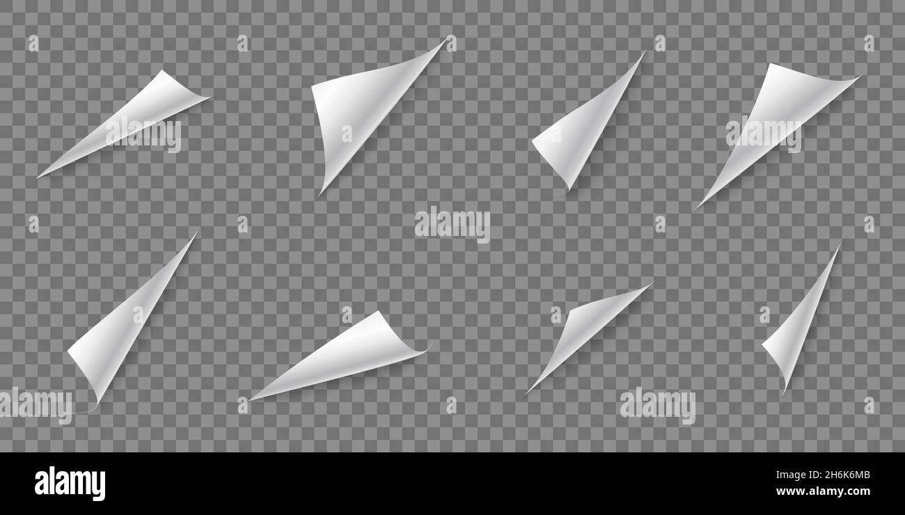 Courbure de coin.Page roulée réaliste, coins de papier 3d, feuilles d ...