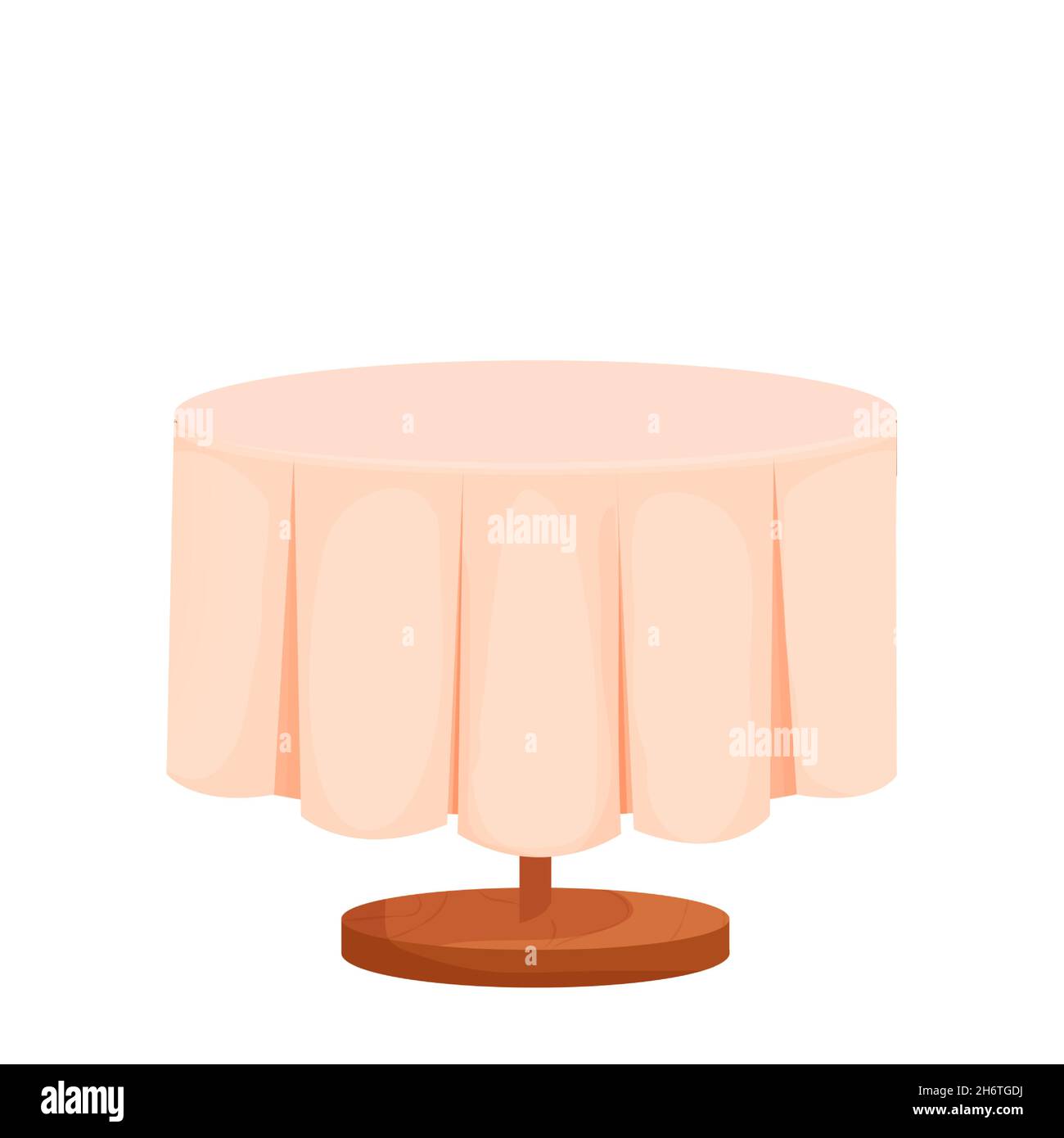 Table ronde en bois avec nappe de style dessin animé isolée sur fond ...