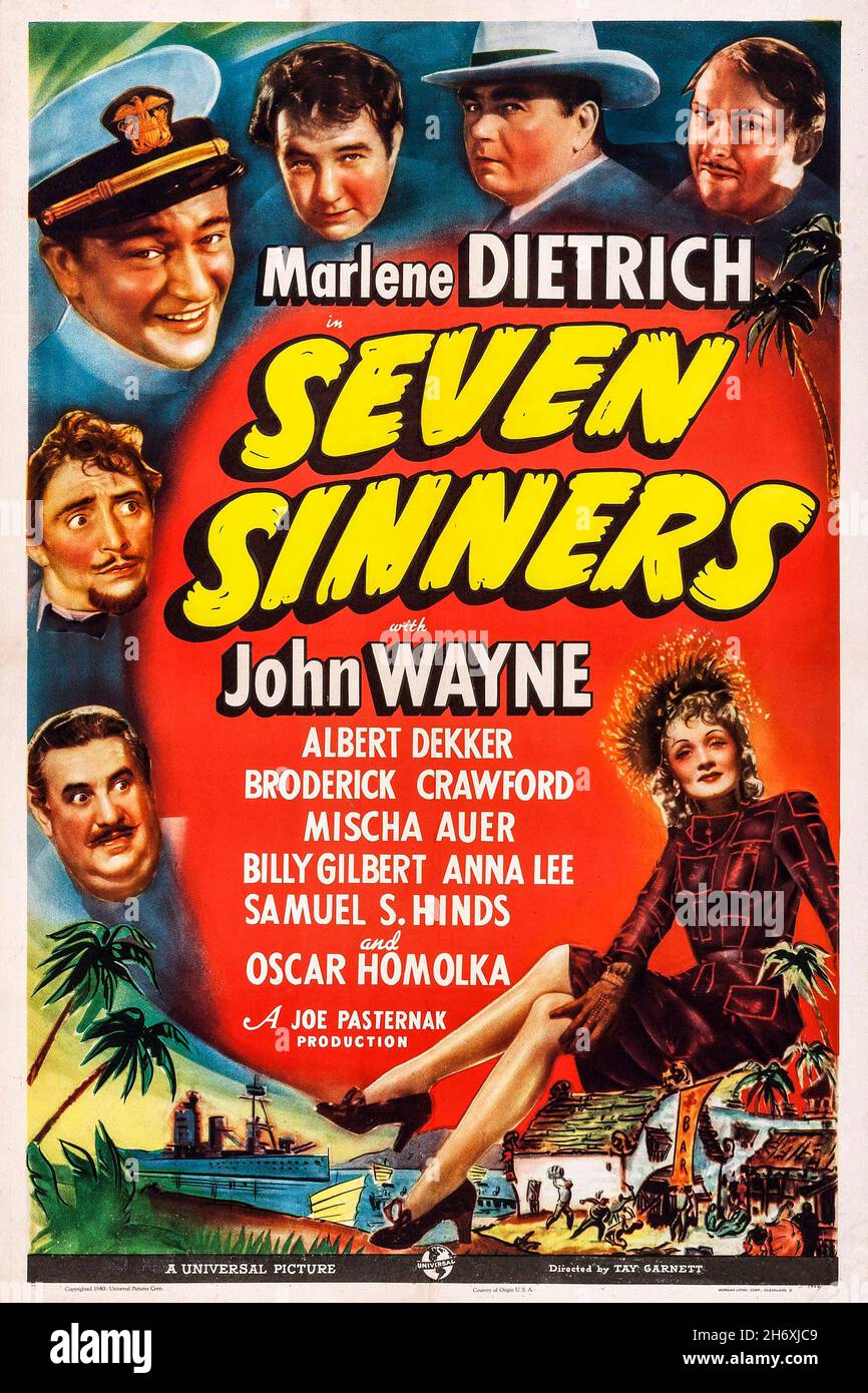 SEVEN SINNERS Vintage 1940 film Poster 'EVEN SINNERS' avec John Wayne Marlene Dietrich Seven ...