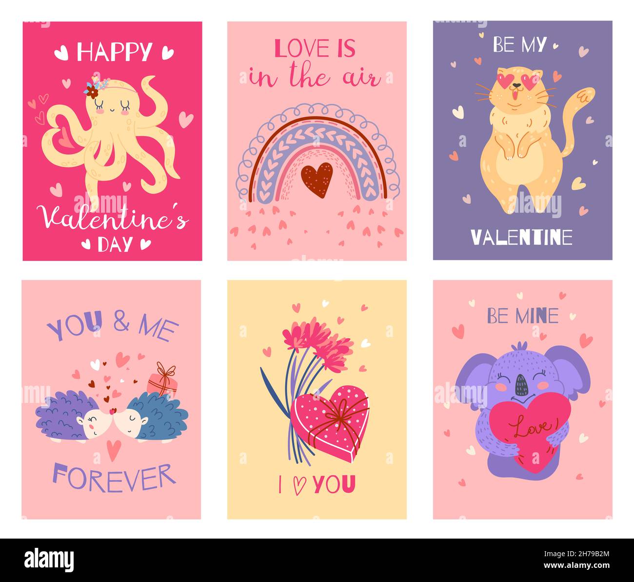 Cartes de Saint-Valentin animaux.Les personnages romantiques mignons ...