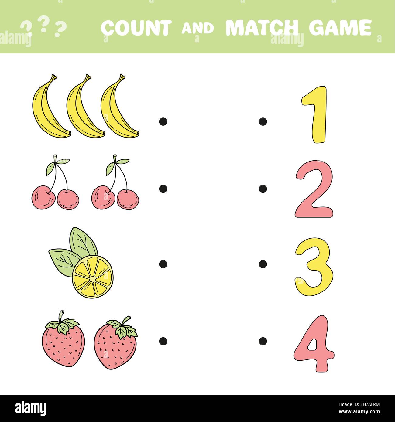 Jeu de comptage et de match.Comptez la quantité de fruits et faites ...