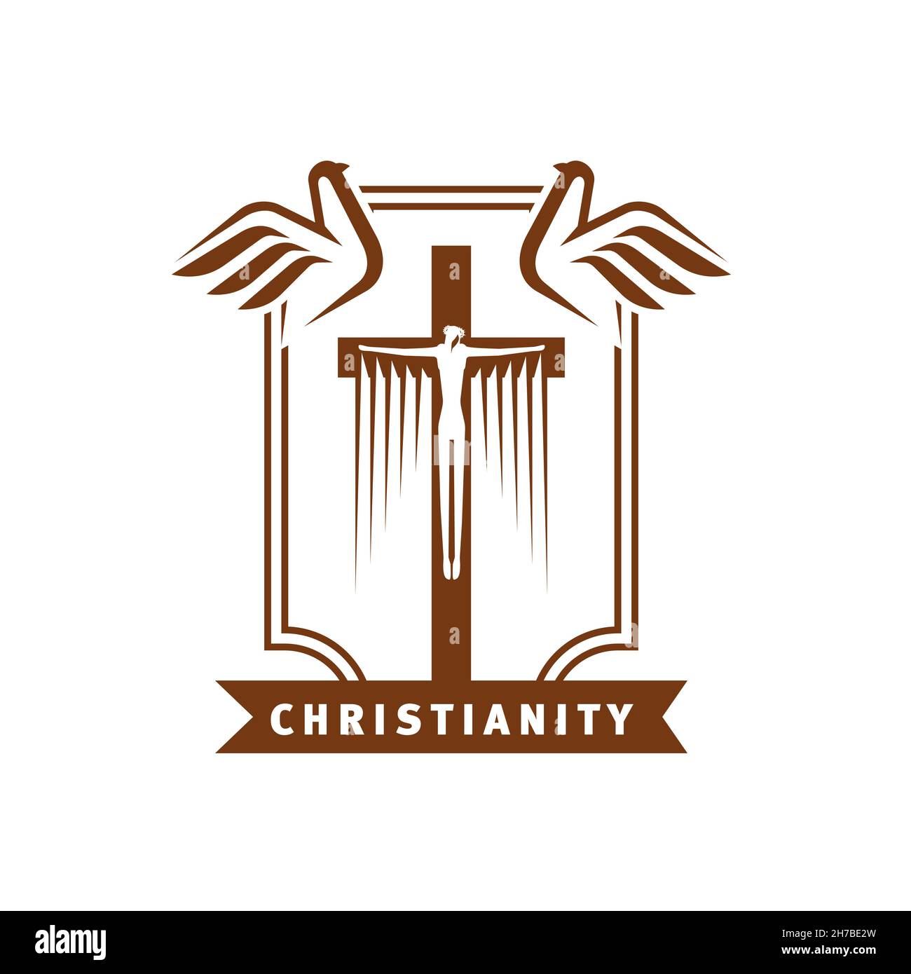 Icône du christianisme avec crucifixion et colombes.Religion chrétienne ...