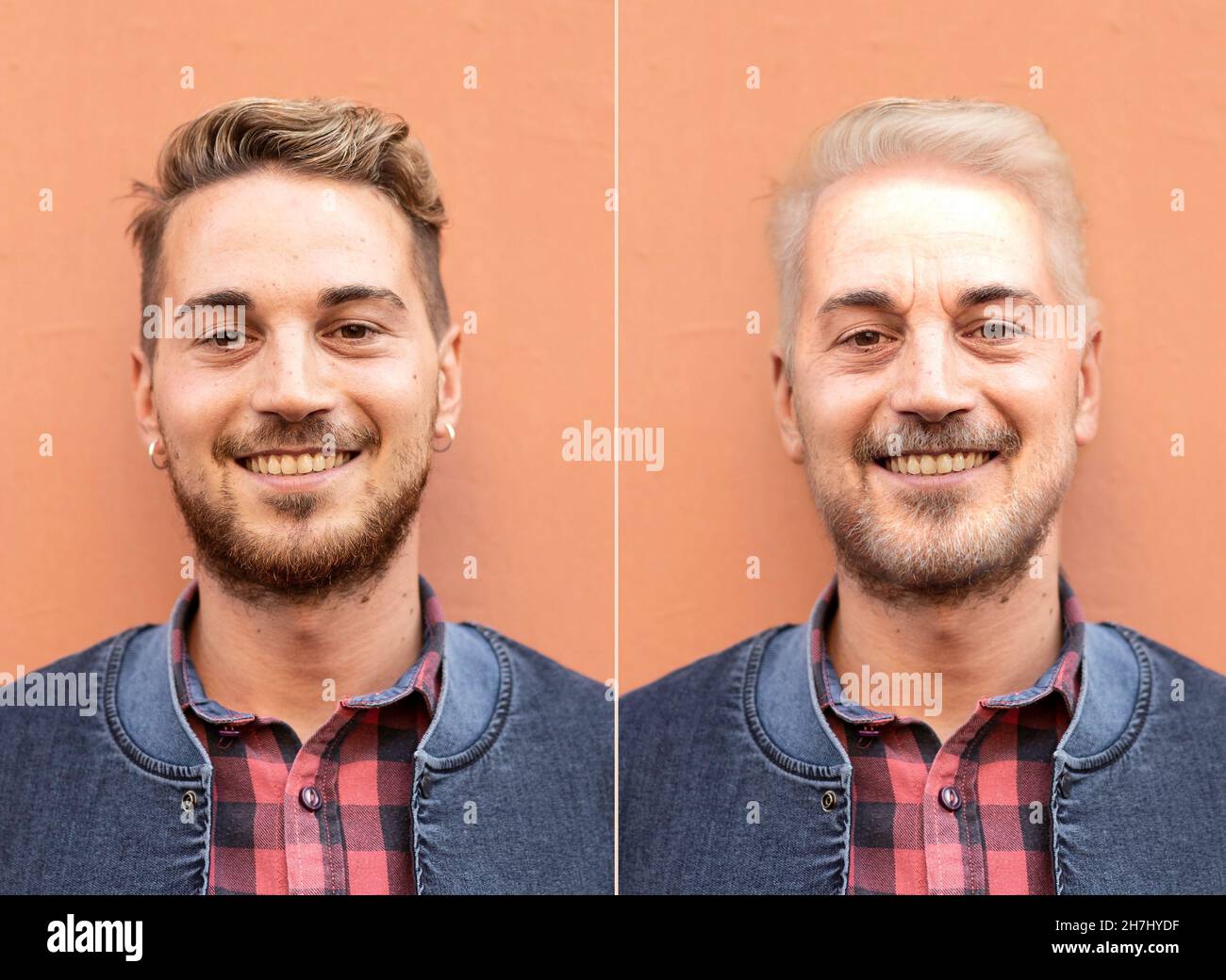 Portrait de comparaison du même homme, jeune et vieux - comparaison ...