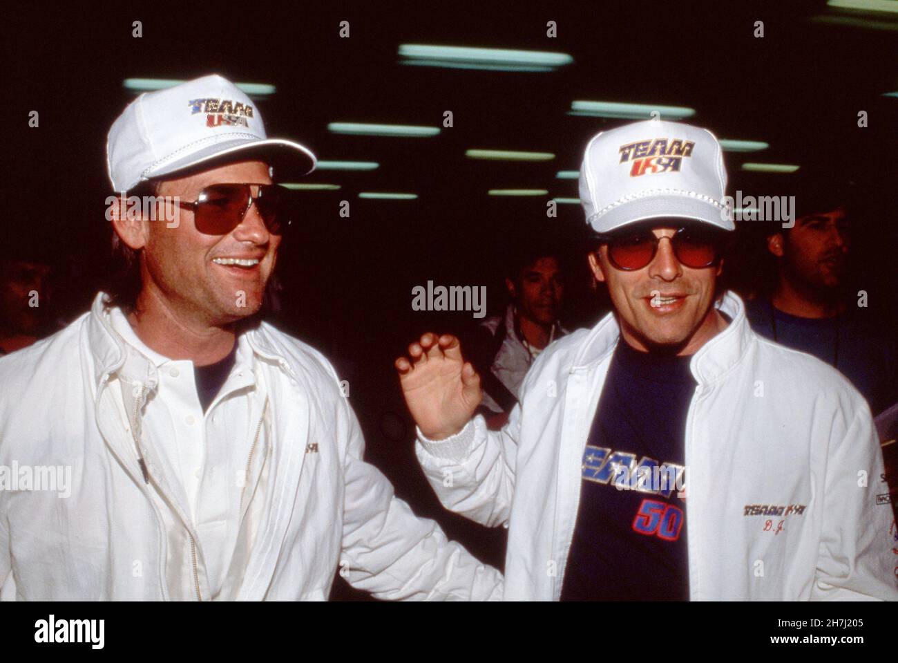 Kurt Russell et Don Johnson à la course de 1990 long Beach OPT à long ...