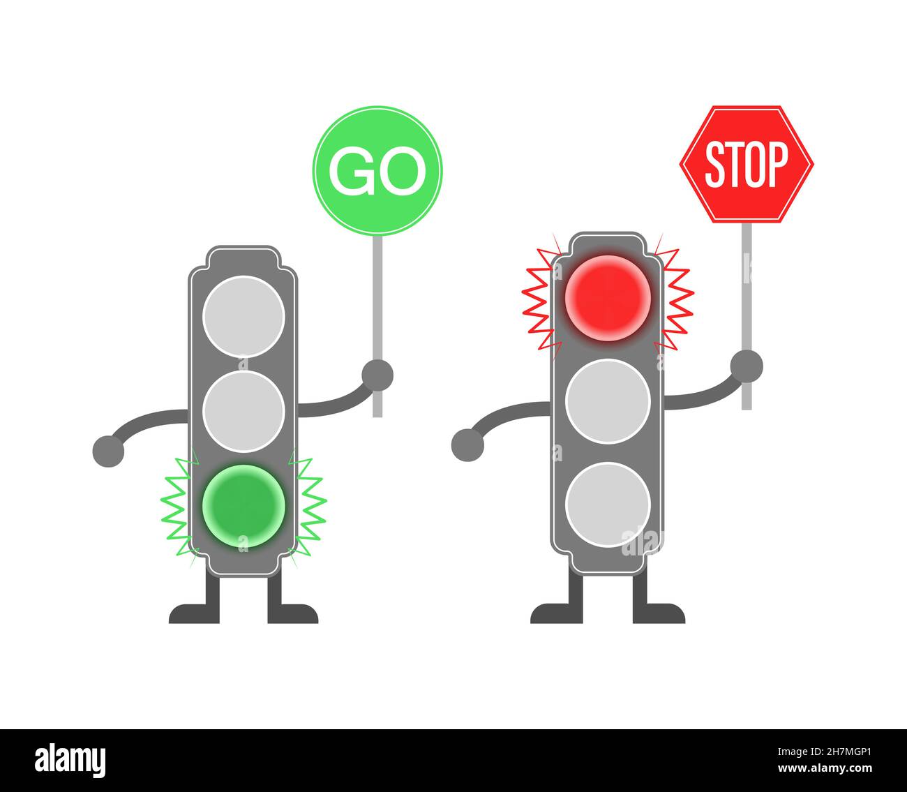 Ensemble d'illustrations d'un feu de circulation avec un signal vert et ...