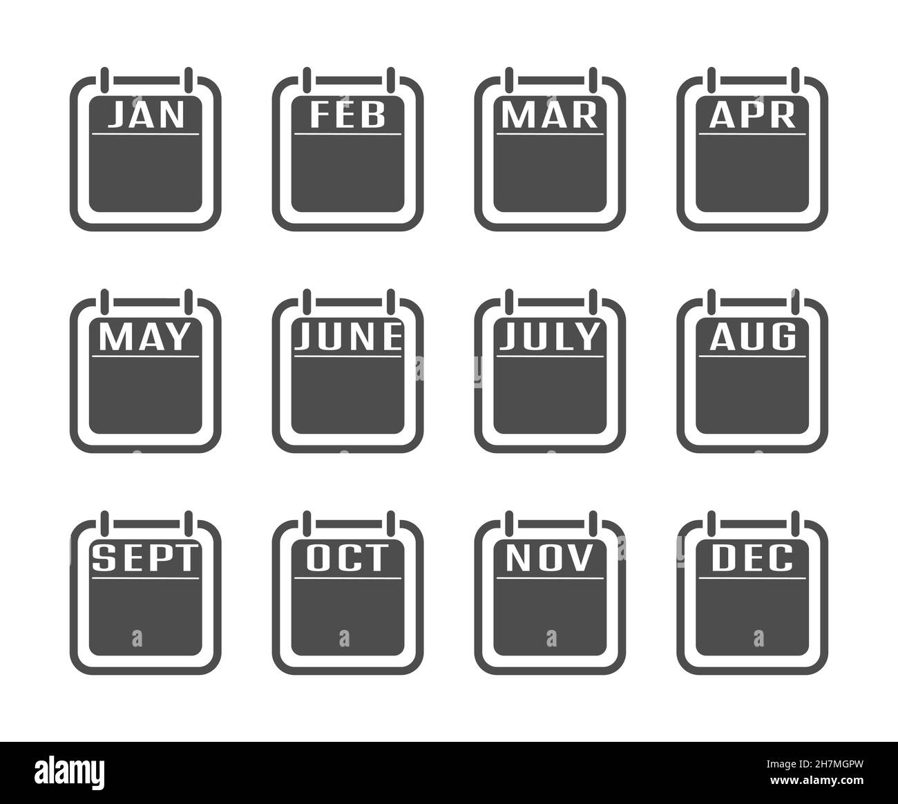 ensemble d'icônes de calendrier avec les noms des mois de l'année. Un ...