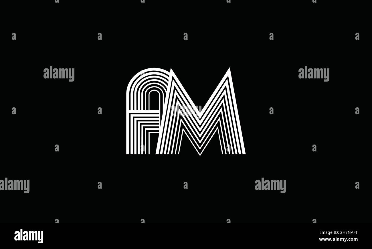 Lettre AM Lines logo Vector Design.Icône Creative Letter AM avec lignes ...