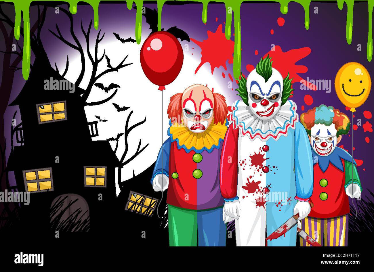 Illustration de trois personnages de dessin animé de clowns tueurs ...
