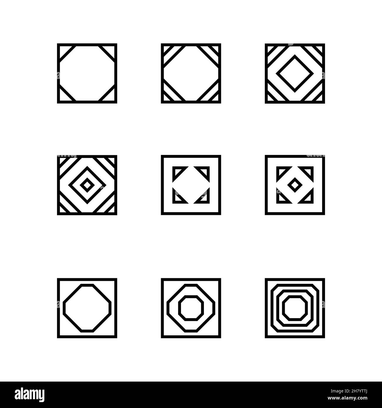 Ensemble de formes géométriques linéaires.Chiffres carrés avec des ...