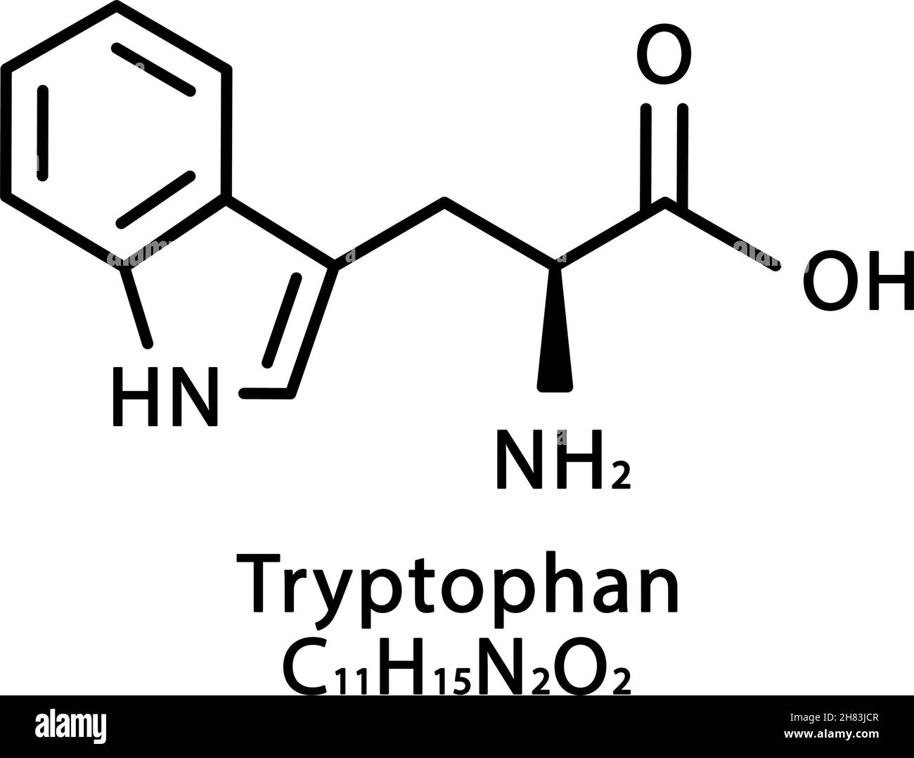 Structure moléculaire du tryptophane.Formule chimique du squelette du ...
