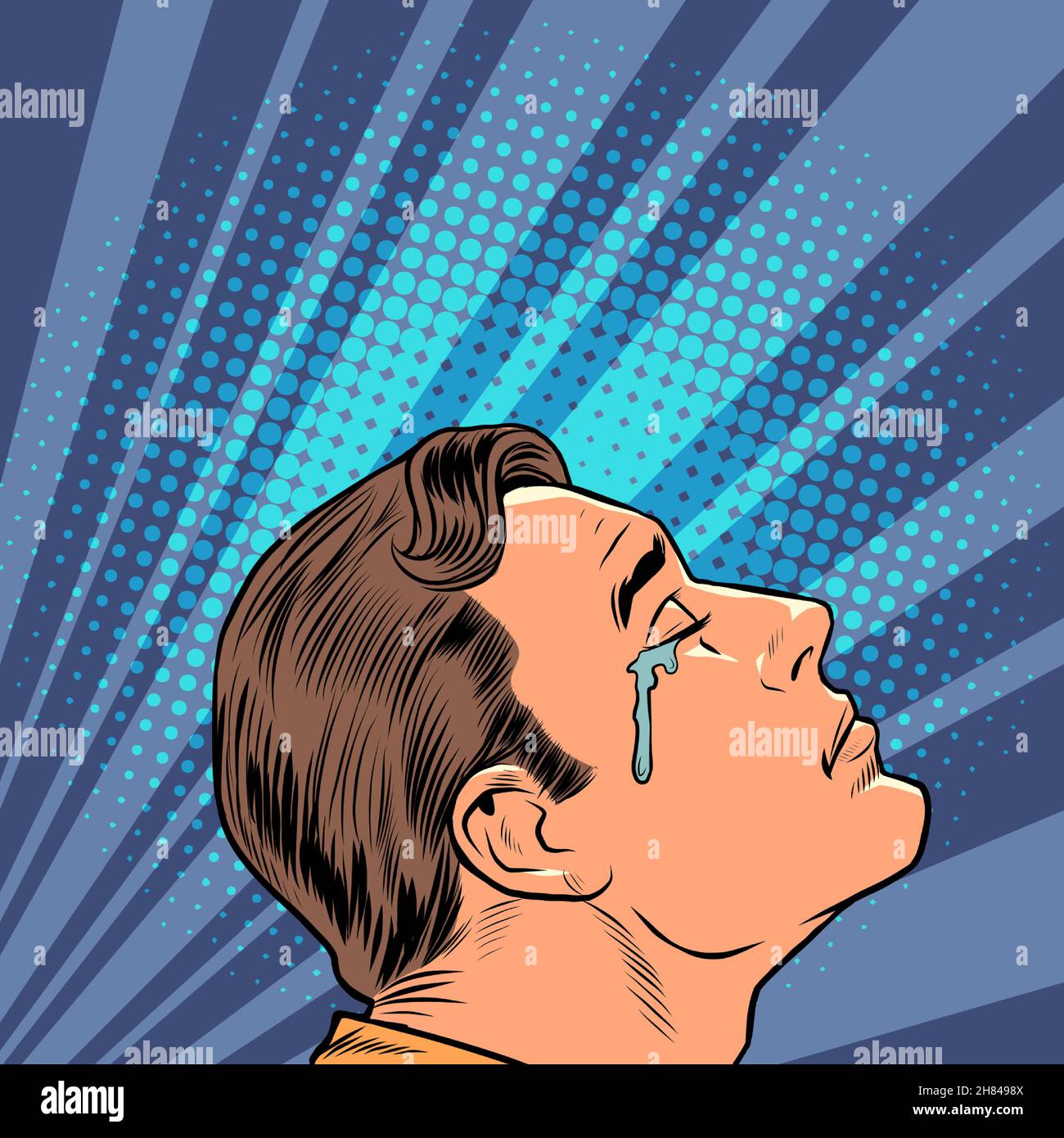 un homme qui pleure, des émotions humaines. Triste humeur, tristesse ...