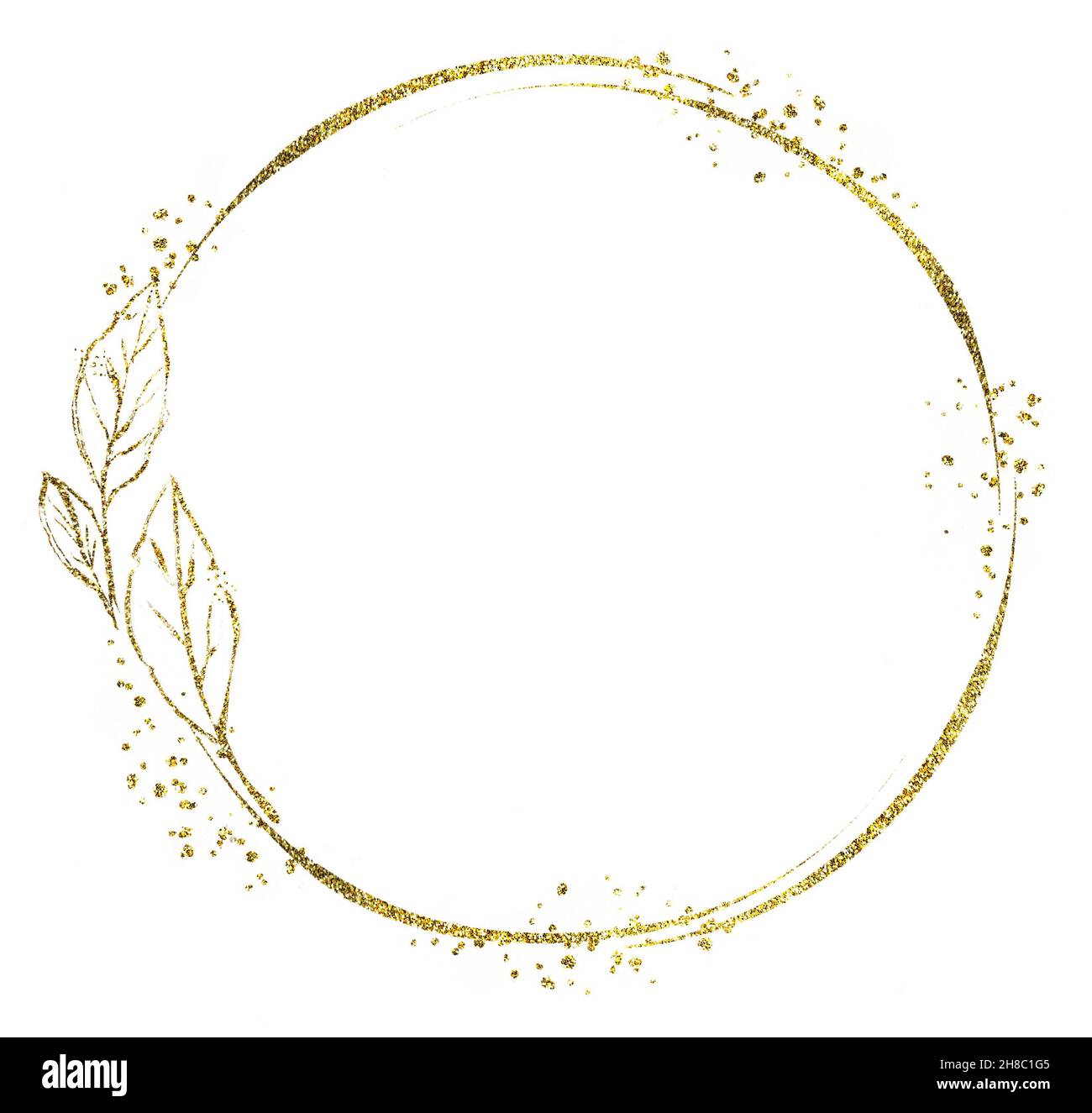 Cadre doré en forme de cercle.Illustrations florales dorées isolées sur ...