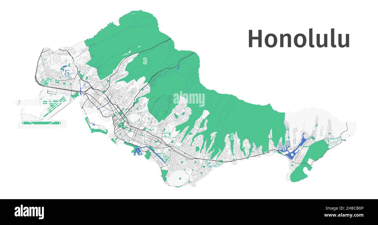 Carte vectorielle d'Honolulu.Carte détaillée de la zone administrative ...